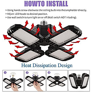 2-Pack LED Garage Lights 80W Garage Lighting - 8000LM 6500K Deformable LED Garage Ceiling Lights, LED Shop Light with Adjustable Multi-Position Panels, LED Light for Garage, Workshop, Basement