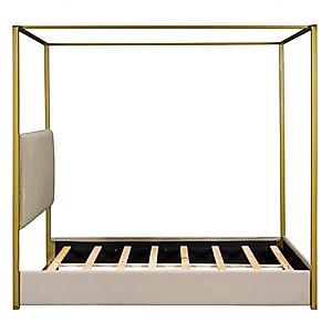 Queen Size Upholstery Canopy Platform Bed with Headboard and Metal Frame,for Kids Teen Boys Girls Bedroom Use (Beige@Linen, Queen)