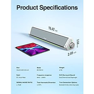 Computer Speakers, Bluetooth Computer Soundbar, HiFi Stereo, 3.5mm Aux-in Connection, USB Powered Computer Speakers for Desktop Monitor, PC, Laptop, Tablets