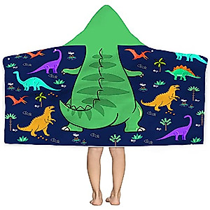 Dinosaur Beach Towel, Dinosaur Towel for Kids with Hood T-rex Hooded Towel for Boys 30x50 Cool Cartoon Microfiber Bath Towel Poncho Bathrobe for Swin Pool Cover Up, Green Blue Dinosaur Birthday Gifts