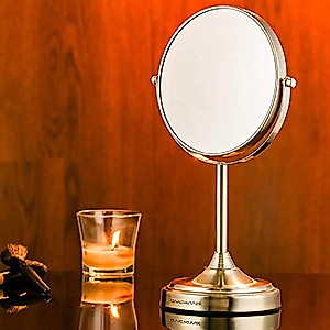 Ovente 7'' Tabletop Makeup Mirror with Stand, 1X & 7X Magnification, Adjustable Double Sided Round Magnifier, Ideal for Dresser, Vanity, Office Station & Bathroom, Nickel Brushed MNLCT70BR1X7X