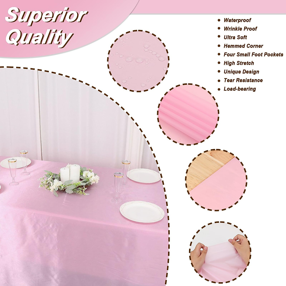 Fixwal 3 Pack Plastic Tablecloth Light Pink Disposable Table Cloth 54" x 108" Plastic Table Cover Premium Rectangle Tablecloths for Bridal Showers Engagement Weddings Birthday