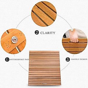 WBRSybUS Natural Solid Wood Bath Mat with Handle,Square/Rectangle Shower Mat, Slip Proof Bath Mats for Seniors/Pregnant Woman,Indoor Outdoor Wooden Large Floor Mats,60 * 70cm, 6070cm