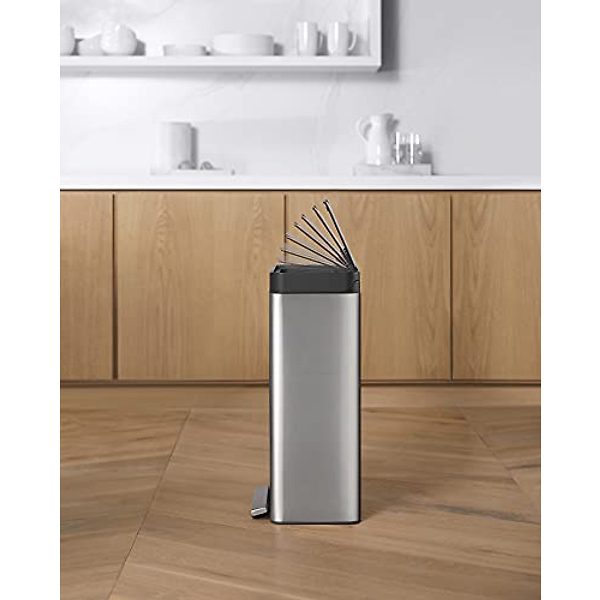 KOHLER 8 Gallon Tall Hands-Free Kitchen Step Can, Trash Can with Foot Pedal, Quiet-Close Lid, Stainless Steel, K-20941-ST