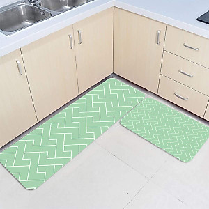 HELLOWINK Kitchen Mat Set of 2 Anti-Fatigue Kitchen Rug, Mint Green Non-Slip Kitchen Mats and Rugs, Kitchen Doormat Runner Rug for Floor Home Office Sink Laundry, Geometric