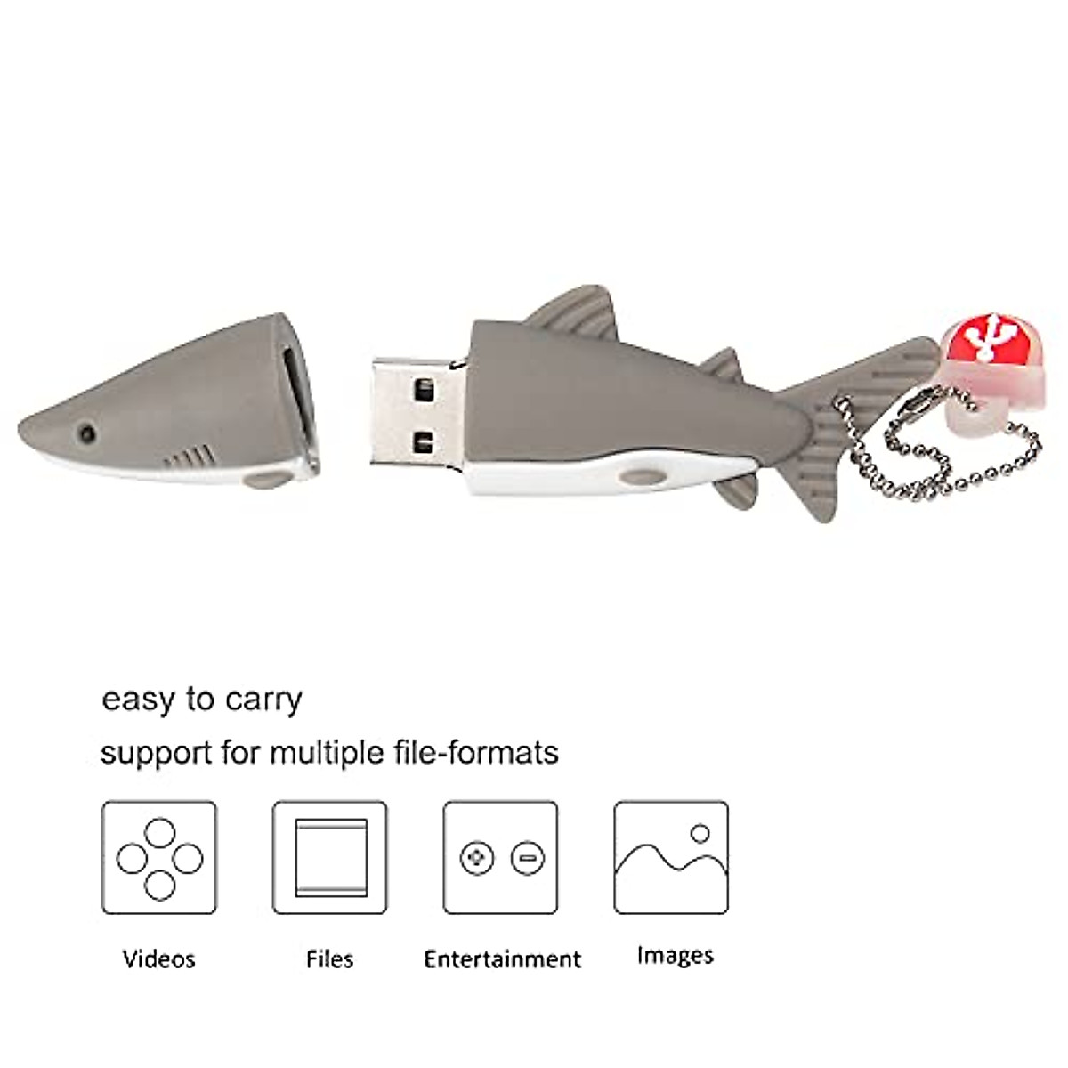 USB Flash Drive 64GB Cute Grey Shark Shaped USB Drive Thumb Drives USB 2.0 Memory Stick for External Data Storage