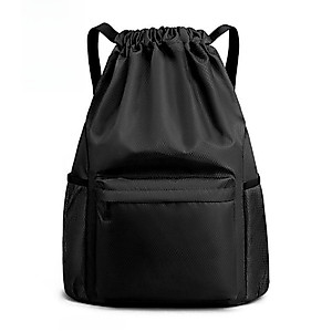 BLIRITEL Drawstring Backpack Waterproof String Bag, Gym Sackpack Sports Fitness Yoga Bag, Shopping Casual Backpack for Men Women (Black)