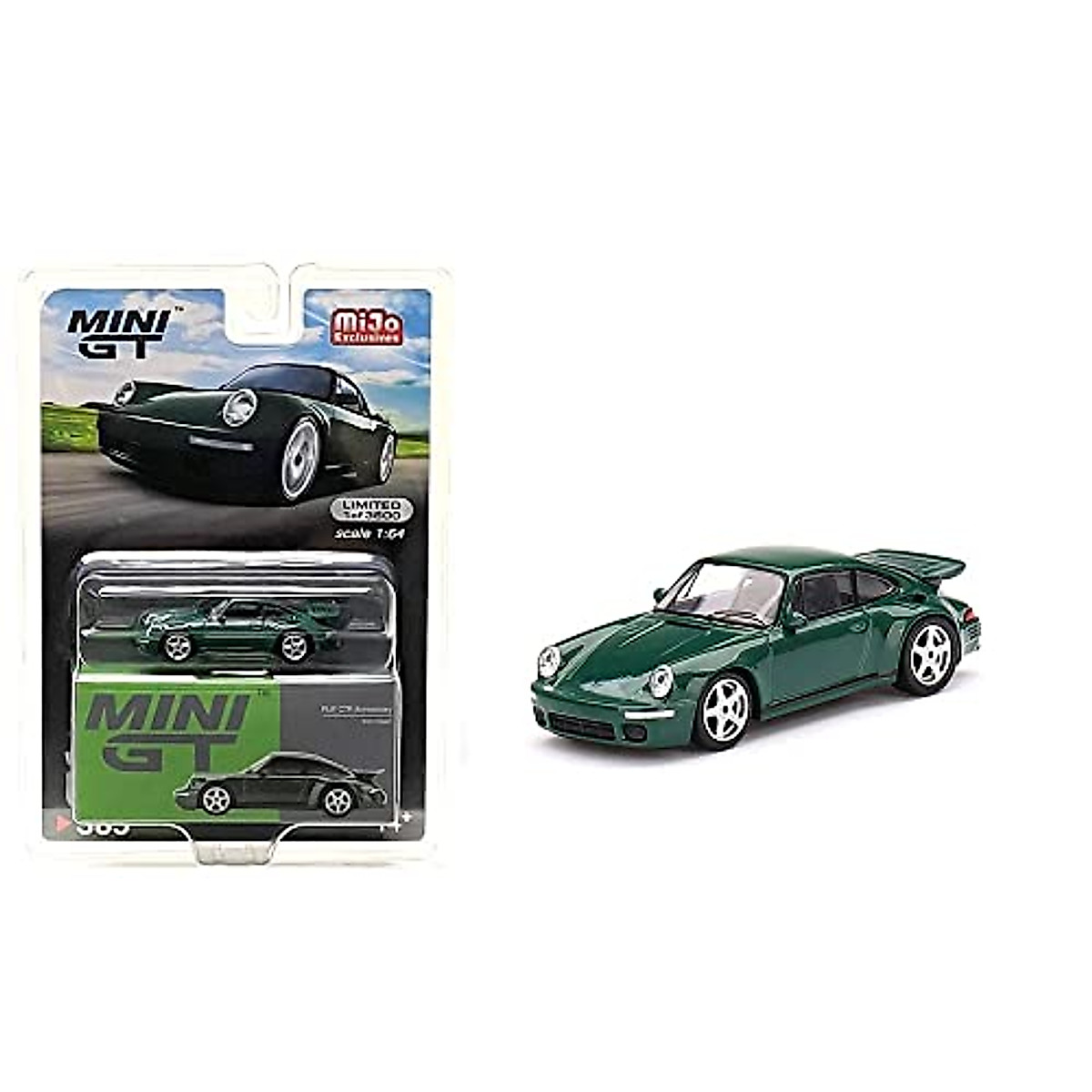 True Scale Miniatures Model Car Compatible with Porsche 911 RUF CTR Anniversary Irish Green 1/64 Diecast Model Car MGT00385