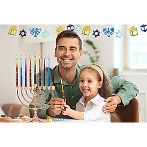 The Dreidel Company Dripless Hanukkah Candles, Multicolored Striped Deluxe Tapered Decorations, Chanukkah Menorah Candles for All 8 Nights of Chanukah (Single-Pack)