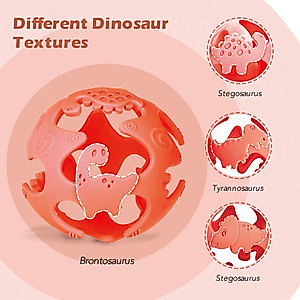 Baby Teething Toys for 3+ Months, Dinosaur Teethers for Babies, Safe Baby Teether Ball, Baby Teething Pacifier, Soft and Durable Teething Balls, (Red)