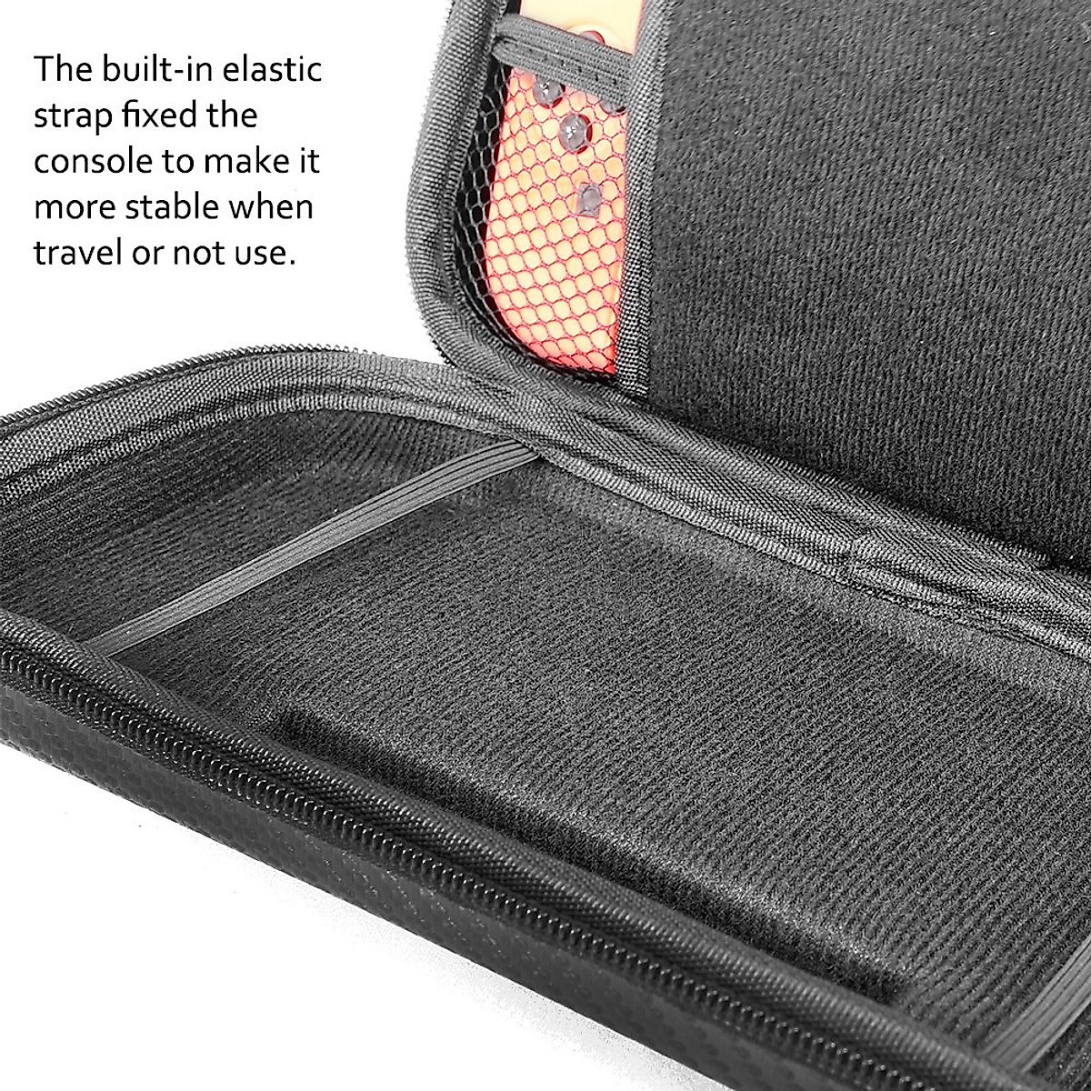 TJS Case for Nintendo Switch with [2 Pack Tempered Glass Screen Protector] Carbon Fiber Texture Hard Travel Carrying Case Shell Carry Pouch - Blue