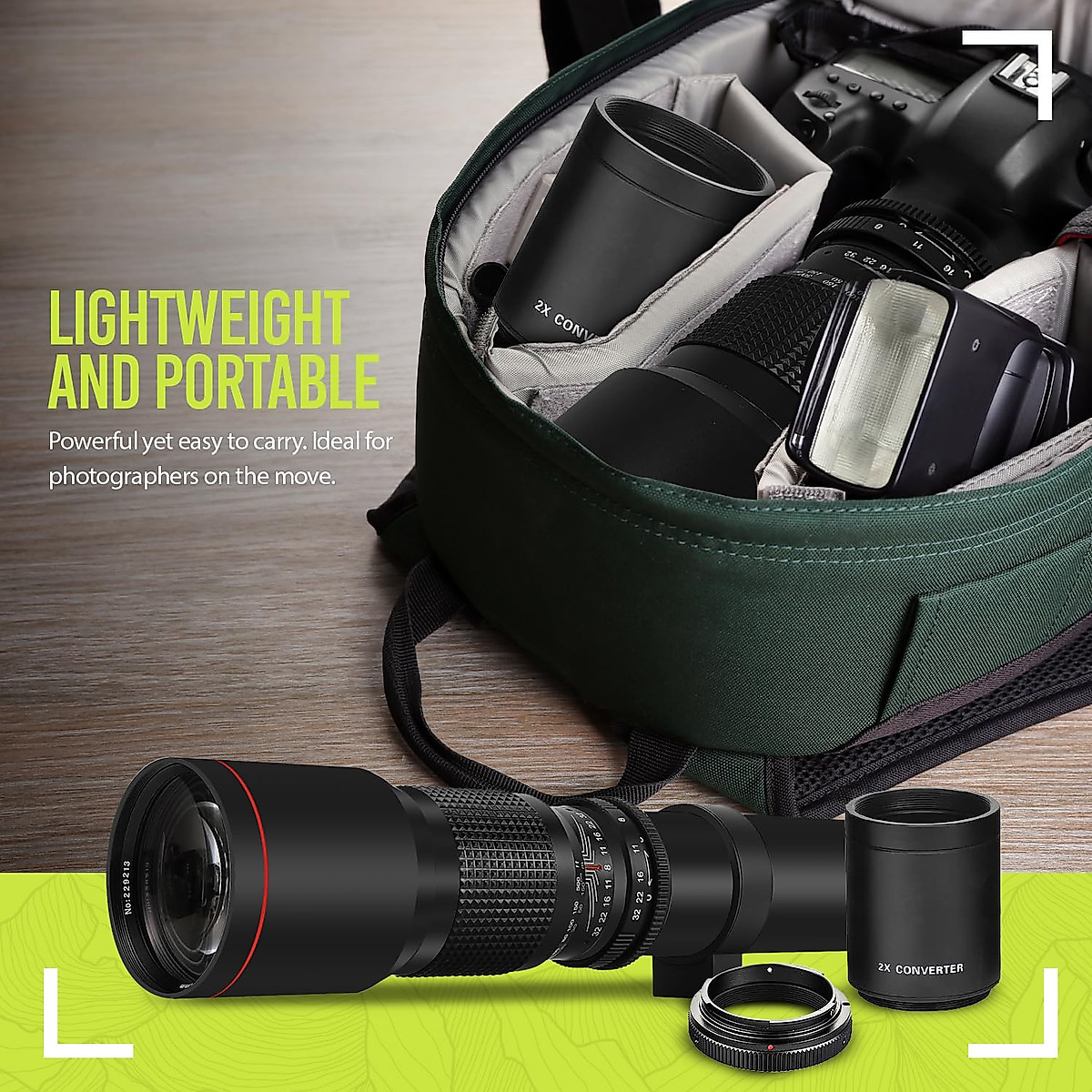 Big Mike’s High-Power 500mm/1000mm f/8 Manual Telephoto Lens for Nikon DSLR, Black