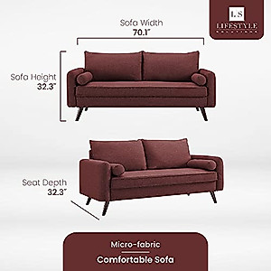 LifeStyle Solutions Calgary Sofa, 70.1" W x 32.3" D x 32.3" H, Burgundy