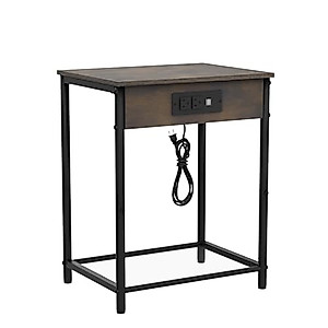 Rolanstar End Table Set of 2 with Charging Station, Small Side Table with USB Ports & Storage Shelf for Small Space, Living Room, Nightstand Bedside, 2-Tier Sofa Table for Bedroom