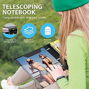 WOT I All-in-one Telescoping Binder Notebook, Refillable 3 Ring Binder with Customized Front Cover+Catalog Back Pocket+5 Subject Dividers+Movable Pocket Folder+60 Sheets Notepaper, Black