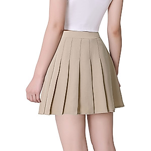 Hoerev Beige Mini Plaid Pleated Skater Tennis School Uniform Skirt with Lining Shorts,US 2