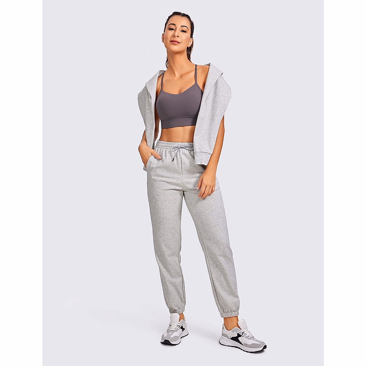 CRZ YOGA Butterluxe Womens Y-Back Racerback Sports Bra - Spaghetti Straps Wireless Scoop Neck Athletic Padded Yoga Bra Tornado Grey Small