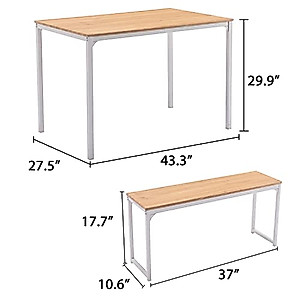 Bonzy Home Dining Room Table Set 3, 3 Piece Kitchen Table Set with Two Benches, Modern Wood Look Table Set for Kitchen,Dining Room, Restaurant (Off White)