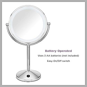 Conair Lighted Makeup Mirror with Magnification, LED Vanity Mirror, 1X/10X Magnifying Mirror, Double Sided Mirror, Battery Operated in Polished Chrome