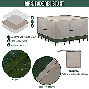 Rachmi Heavy Duty Dining Sets Cover 111 Inch for 6-8 Seats, 600D Oxford Water Resistant Anti UV & Fade Outdoor Patio Furniture Sets Table and Chair Cover (111”W x 74”D x 28”H, Khaki/Green)