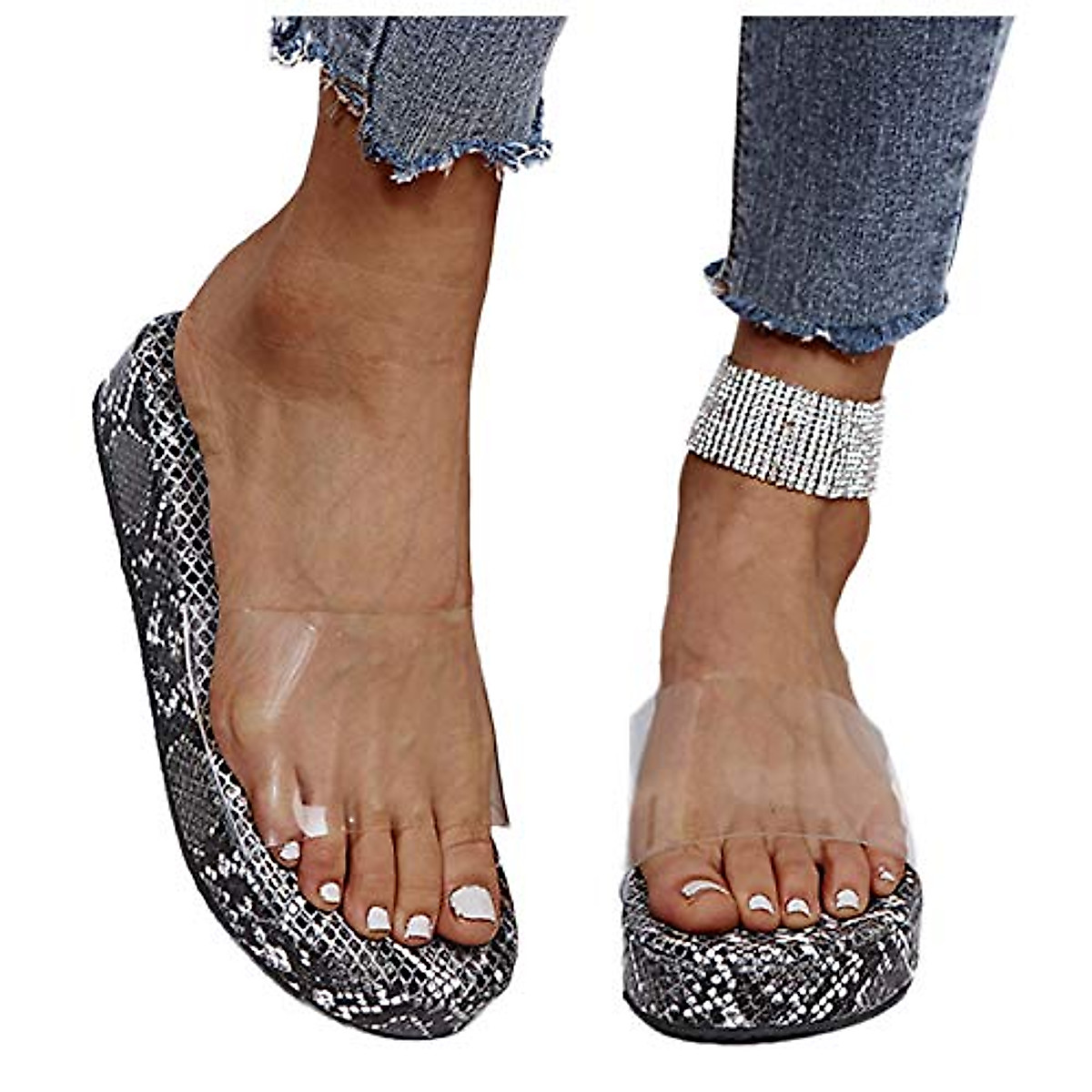 justHIGH Clear Strappy Platform Sandals Open Toe Ankle Strap Platforms Wedges Outdoor Slippers Shoes