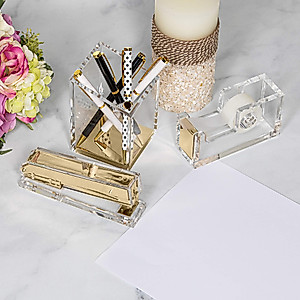 Punch & Stick | Stationery & Desk Accessories | Pen Holder, Stapler & Tape Dispenser | Gold & Clear Acrylic Lucite | Office Desk Accessories | Office Gift Set