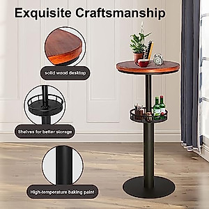 LOKKHAN 42" Tall Rustic Industrial Bar Table with Storage-19.68" Dia Round Wooden Top Metal Bar Height Adjustable Standing Pub Table-Dining Room Cocktail Bistro Table