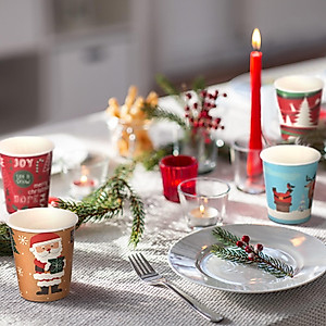 Jinei 200 Pcs 9 oz Christmas Paper Cups Christmas Disposable Coffee Cup Hot Chocolate Cocoa Cup For Xmas Christmas Party Supplies Tea Coffee Paper Cups for Party Holidays Hot Cold Drinks (Novel)