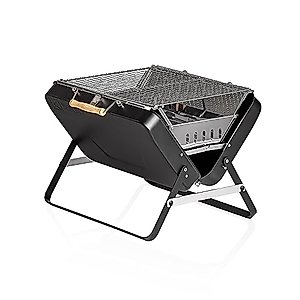 KENLUCK Charcoal Grill. Portable Stainless Steel BBQ Grill, Collapsible Barbecue Grill for Small Patio and Backyard, Foldable Outdoor Accessories (Celebration Grill (X-Large), Sandy Gloss Black)
