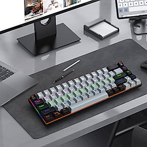 Horoper Computer Mechanical Keyboard, Mechanical Keyboard 68‑Key Red Shaft Green Shaft Dual Color RGB Backlit Gaming Mechanical Keypad (Gray)