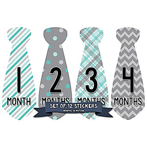 Months In Motion Monthly Baby Tie Stickers - Boy Month Milestone Necktie Sticker - Onesie Month Sticker - Infant Photo Prop for First Year - Shower Gift - Newborn Keepsakes