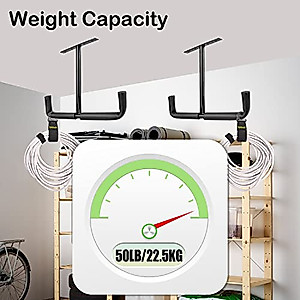 Tahikem 2 Set Overhead Garage Storage Rack, Heavy Duty Overhead Storage Double Hook, Ceiling Hanger Safe Racks, Hanging for Lumber Ladder Storage & Other Bulky Items (Pack of 2 - Black)