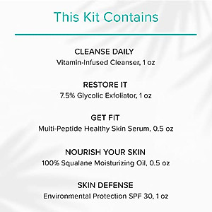 ClarityRx Age Reversal Anti-Aging Skin Care Set, Kit Includes Natural Plant-Based Face Wash, Glycolic Acid Facial Scrub, Peptide Serum, Squalane Moisturizing Oil, SPF 30 Sunscreen