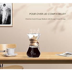 PrimZooty Bamboo Lid for Chemex Coffee Makers 3/6/8/10 Cup, Innovative Design, Made of Natural Bamboo