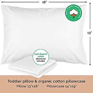 Toddler Pillow with Pillowcase - 13x18 Soft Organic Cotton Toddler Pillow for Sleeping - Washable Baby Nap Pillow - Travel Pillow for Kids - Toddler Sleeping Pillow Toddler Bedding (White)