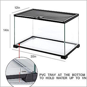 REPTI ZOO Full Glass 15 Gallon Reptile Tank, Medium Reptile Terrarium for Gecko Hermit Crab Hognose Snake etc, Top Screen Ventilation & Feeding