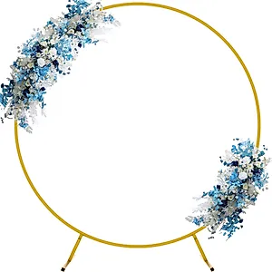 Asee'm 5ft Circle Backdrop Stand Round Balloon Arch Frame Gold Metal for Wedding Birthday Baby Shower Party Graduation Background Decoration