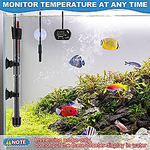 Dreyoo 2 Set Aquarium Fish Tank Heater, Submersible Aquarium Heater with Thermometers and Suckers, Adjustable Knob Aquarium Water Heater Built-in Thermostat for Aquariums (300 W)
