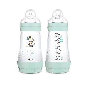 MAM Easy Start Matte Anti-Colic Baby Bottles, Medium Flow Nipples, Baby Boy, 9 oz (2 Count), Blue