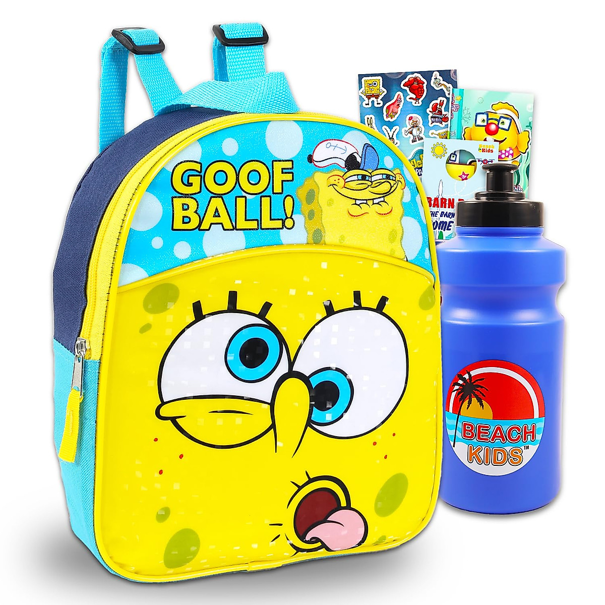 Nick Shop Spongebob Squarepants Mini Backpack and Water Bottle Set-11inch Spongebob Backpack with Spongebob Water Bottle, and More (Spongebob School Supplies Bundle)