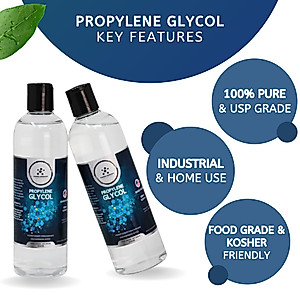 Propylene Glycol 2 Pack, Pure PG Dispensing Bottles, USP Kosher Food Grade PG Liquid for Soaps, Lotions, Moisturizers, Solvents, 500mL by Compass Laboratory