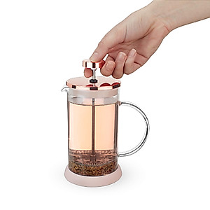 Pinky Up Riley Mini Glass Tea Press Pot, Coffee Maker, French Press for Loose Leaf Tea and Coffee, Hot or Iced Beverage Brewer, 12 oz, Pink
