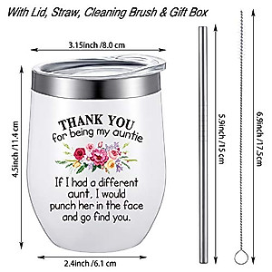 Aunt Birthday Gift from Niece Nephew Best Aunt Ever Thank You for Being My Aunt Coffee Mug for Mother's Day Christmas 12 oz Insulated Stainless Steel Wine Tumbler with Lid Straw and Brush