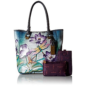 Anuschka Women’s Leather Large Tote-Hand Painted Exterior, Tranquil Pond,One Size