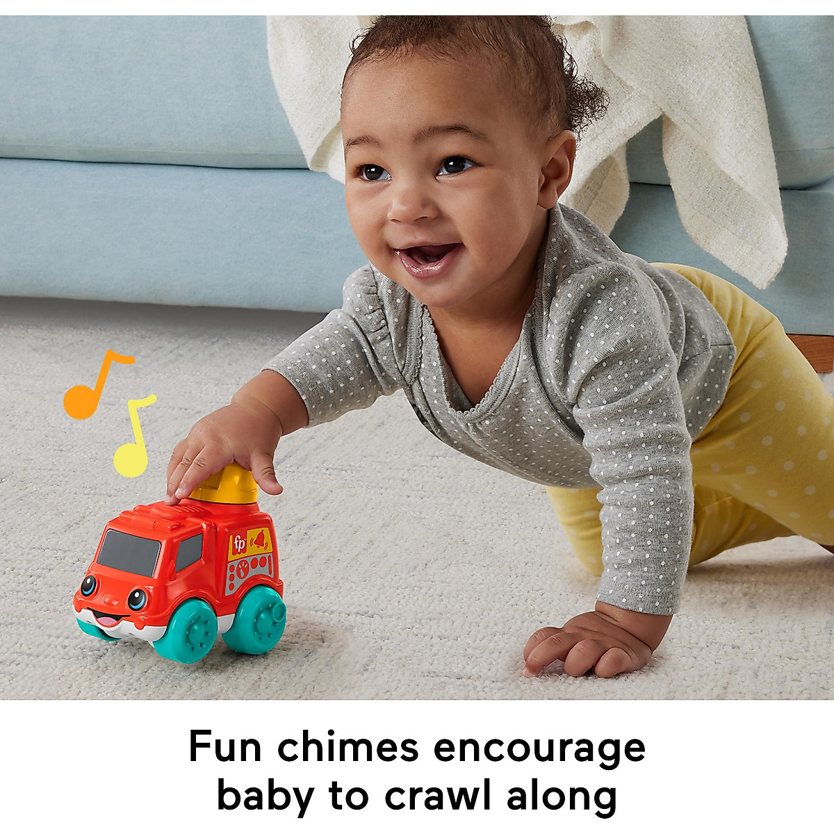 Fisher-Price Baby Toy Chime & Ride Fire Truck Push-Along Vehicle with Fine Motor Activities for Infants Ages 6+ Months
