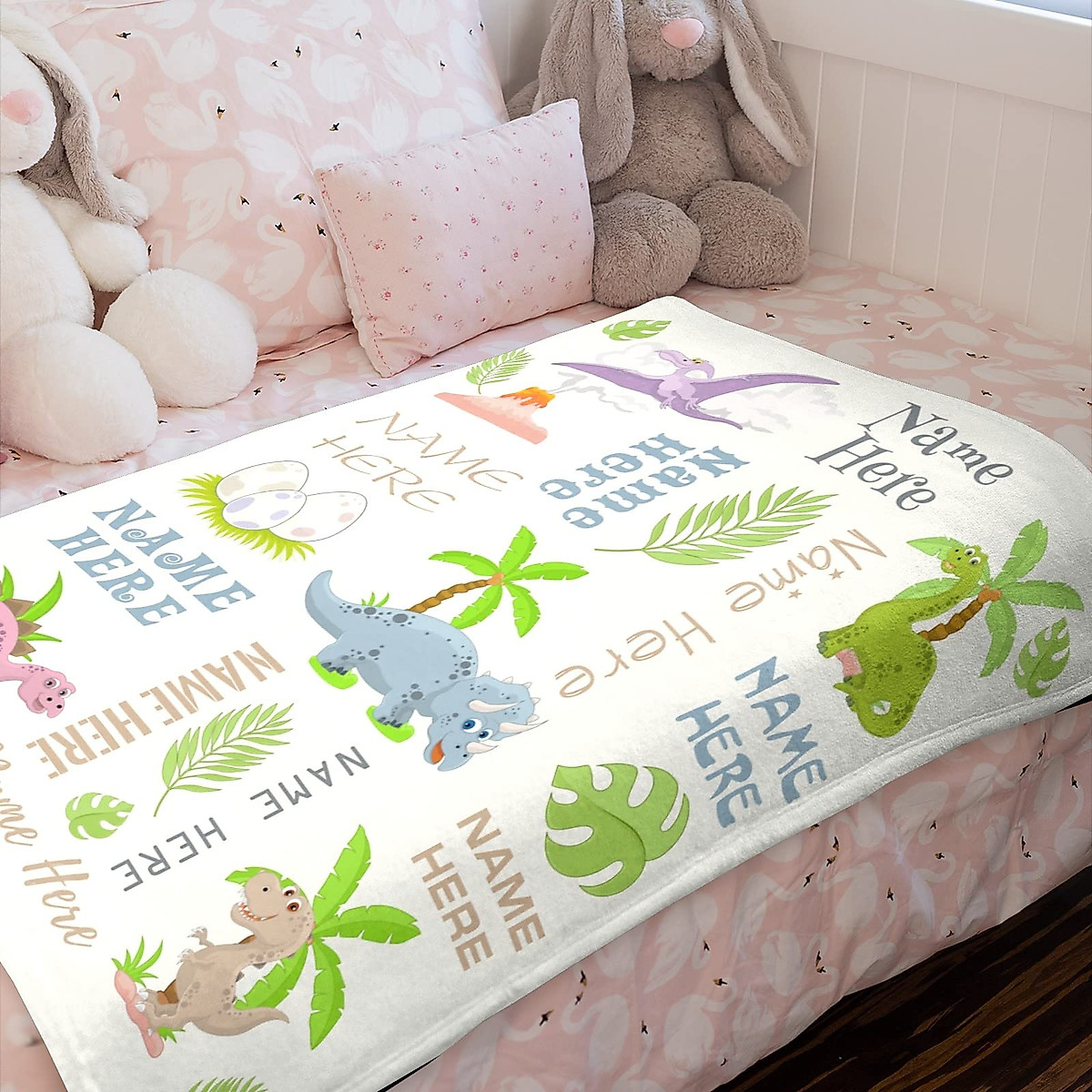 Personalized Dinosaur Throw Blanket for Kids Boys, Dinosaur Design Custom Name Baby Blanket, Baby Swaddle Blankets with Cute Animal, Customized Swadding Blanket for Toddler Newborn Birthday Gifts