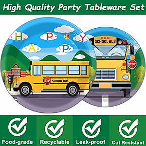 gisgfim 96 Pcs School Bus Party Plates and Napkins Party Supplies Back to School Birthday Party Tableware Set School Bus Decorations Favors for Birthday Baby Shower for 24 Guests