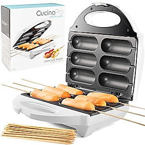 Corn Dog Maker - Perfect Hot Dogs on a Stick, Cheese Sticks, Cake Pops, and More - Includes 50 Skewers Plus Recipes, Easy to Use Electric Nonstick Baker, Great for BBQs, Makes 6 Mini Corn Dogs at Once
