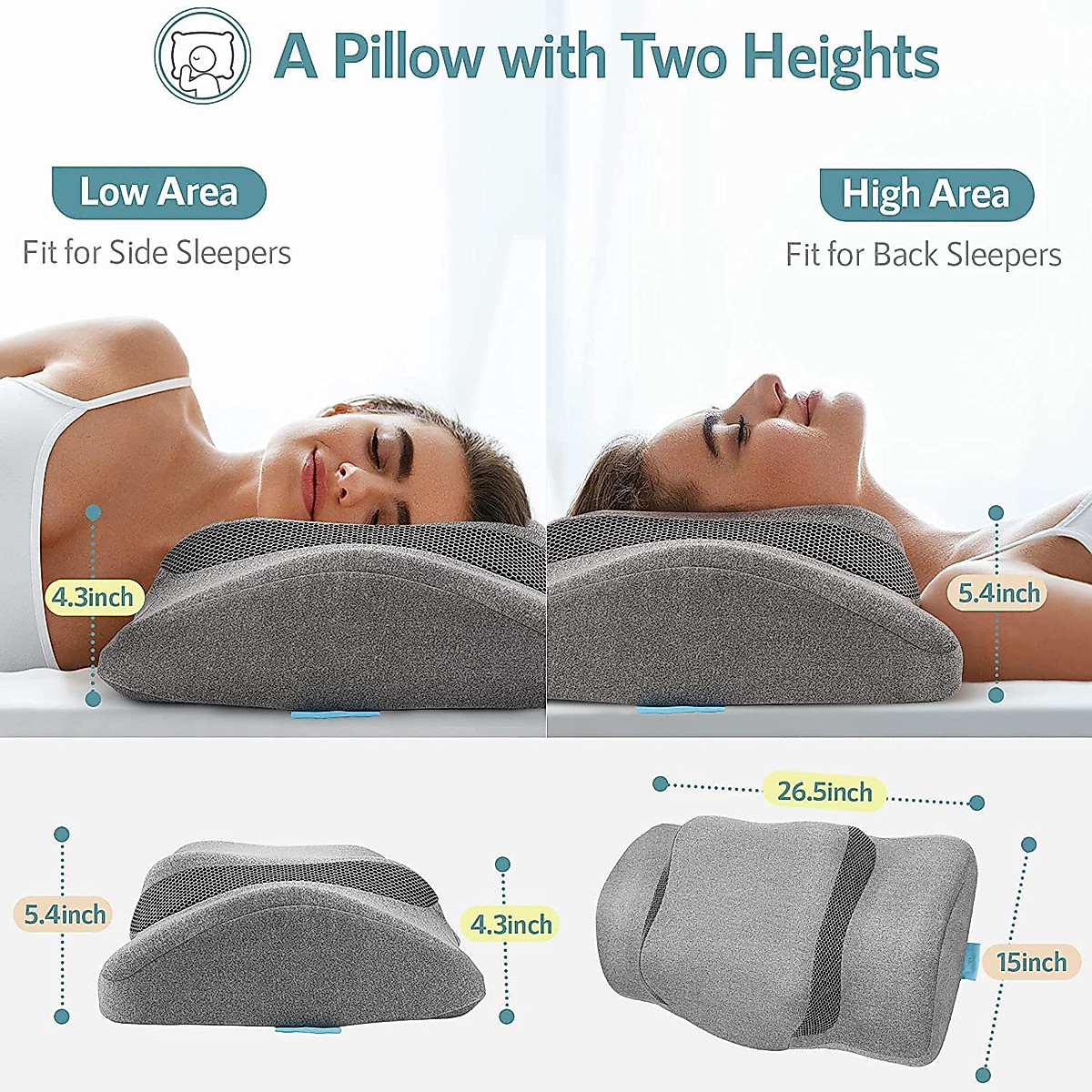 BedsPick Extra Firm Pillows, Cervical Neck Pillow for Pain Relief, Memory Foam Pillow with Armrest Design for Side Back Stomach Sleeper, OEKTEX-100 Certified Washable