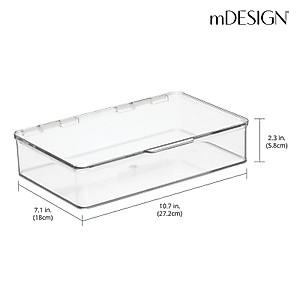 mDesign Plastic Kitchen Pantry and Fridge Storage Organizer Box Containers with Hinged Lid for Shelves or Cabinets, Holds Food, Snacks, Canned Drinks, Seasoning, Condiments, or Utensils, 6 Pack, Clear